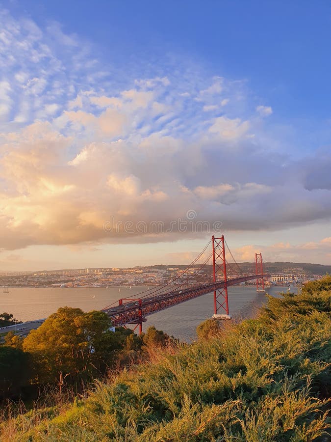 Bridge 25 De Abril View from Almada Stock Photo - Image of light ...