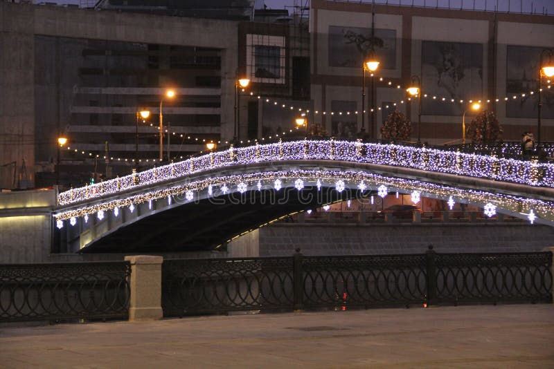 The Bridge is Decorated with Garland for the New Year Stock Photo ...