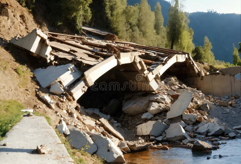 Bridge Destroyed by Powerful Earthquake Stock Illustration ...