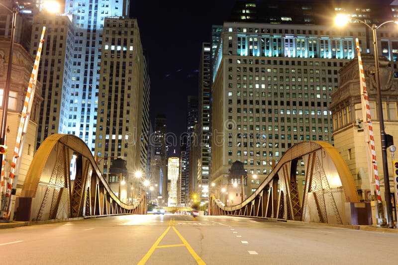 Chicago at night stock photo. Image of street, architecture - 17140416