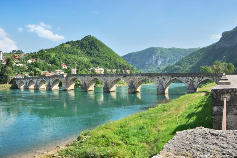 Famous Old Bridge on Drina River Stock Image - Image of pasha, landmark ...