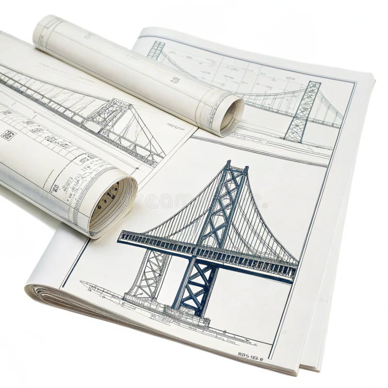 Bridge Engineersâ€™ Blueprints Isolated on White Background Stock ...