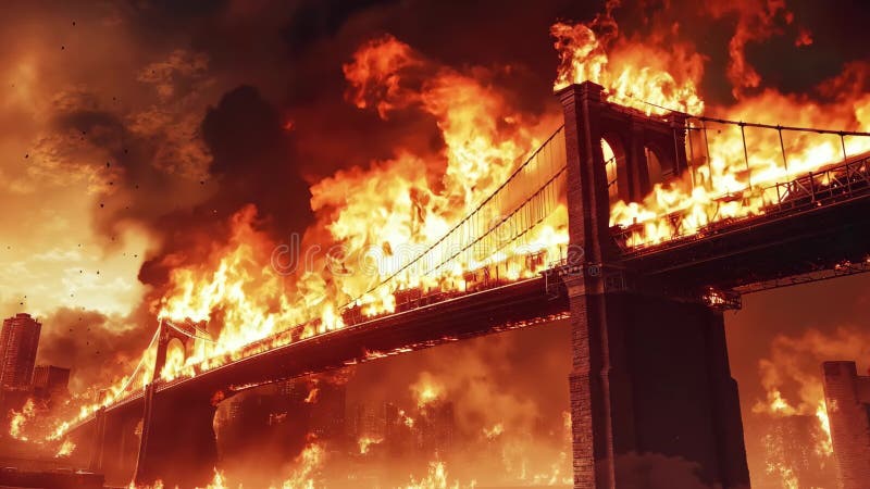 A Large Bridge on Fire in the Middle of a City Stock Footage - Video of ...