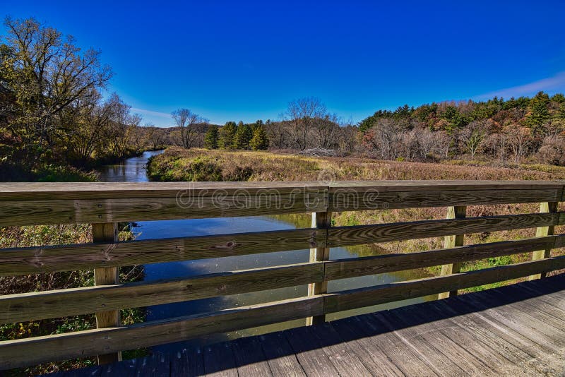 Bridge during Fall Colors Over the Kickapoo River Near Lafarge at the ...