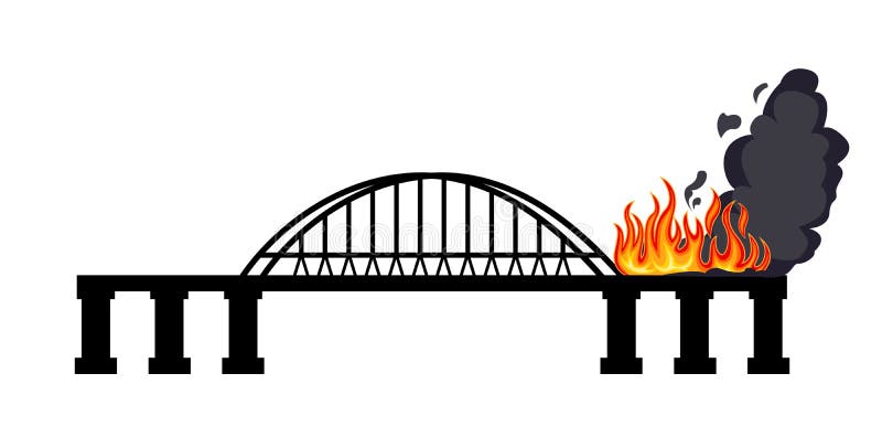 The Bridge is on Fire. Fire and Clouds of Smoke Stock Illustration ...