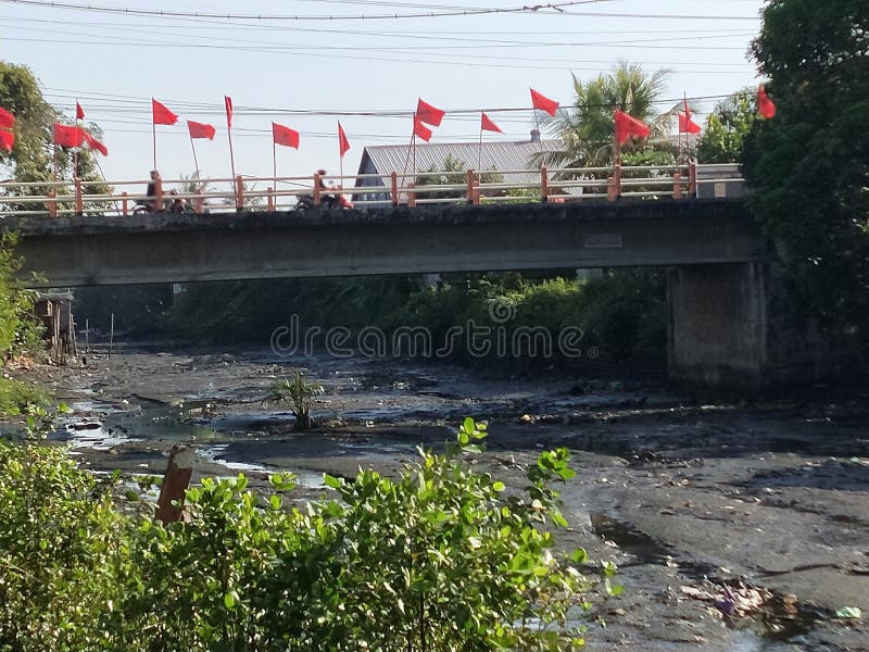 The bridge with flags stock photo. Image of canals, bridge - 266530374