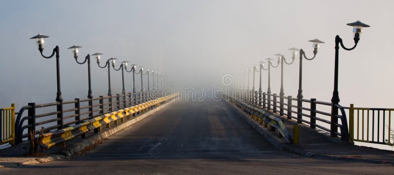 Bridge in Fog at Night stock image. Image of pedestrian - 1435863