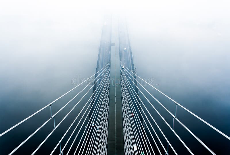 Bridge in the fog stock image. Image of lights, construction - 69794777