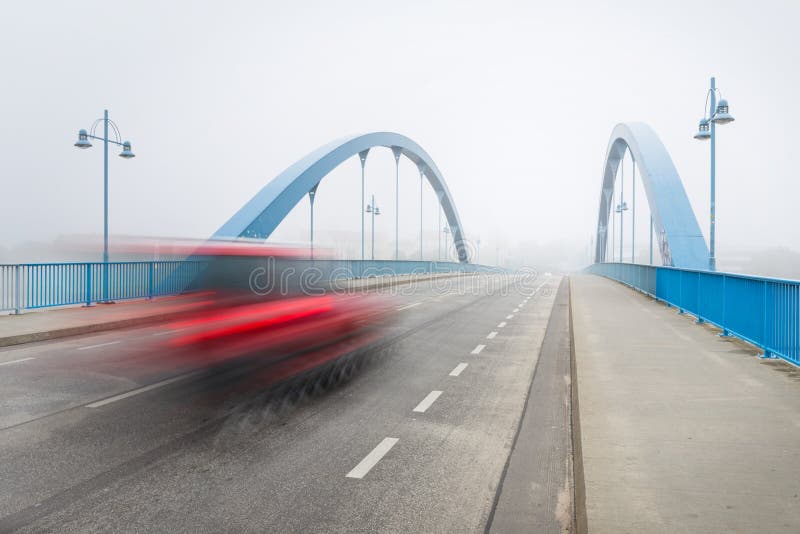 Bridge in the fog stock photo. Image of engineering, gray - 79773116