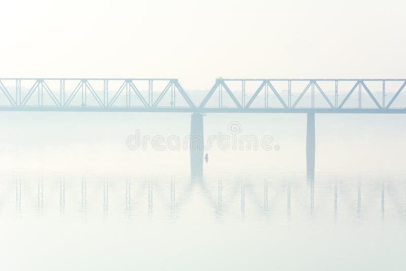 Bridge in the fog stock image. Image of iron, city, construction - 87286791