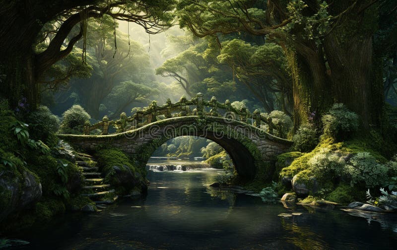 Bridge in the Forest: Beautiful Greenery View" Generative AI Stock ...