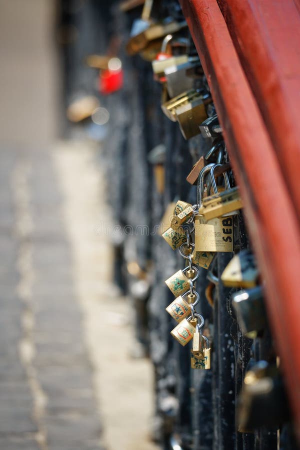 Bridge full of locks stock photo. Image of yellow, vehicle - 227123932