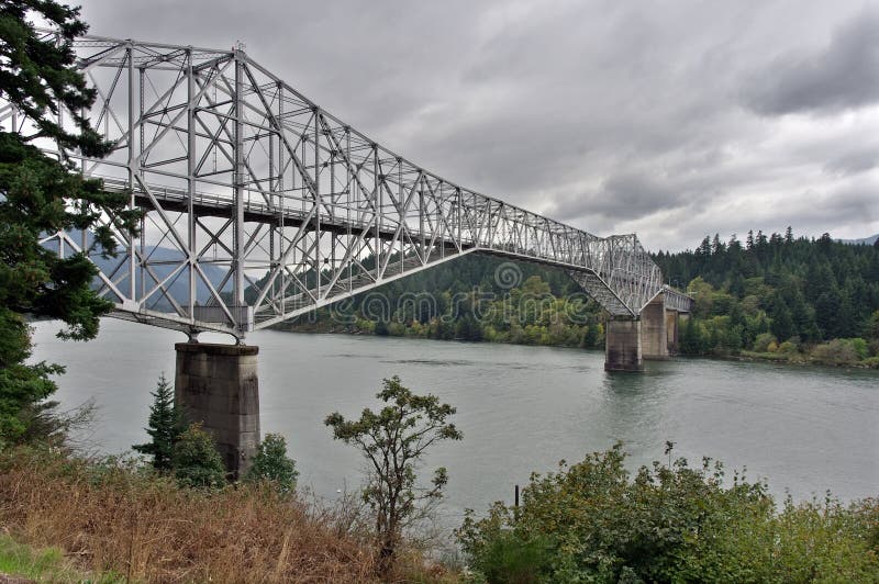 Cloudy Overcast Day McCullough Memorial Bridge Coos Bay Oregon Stock ...