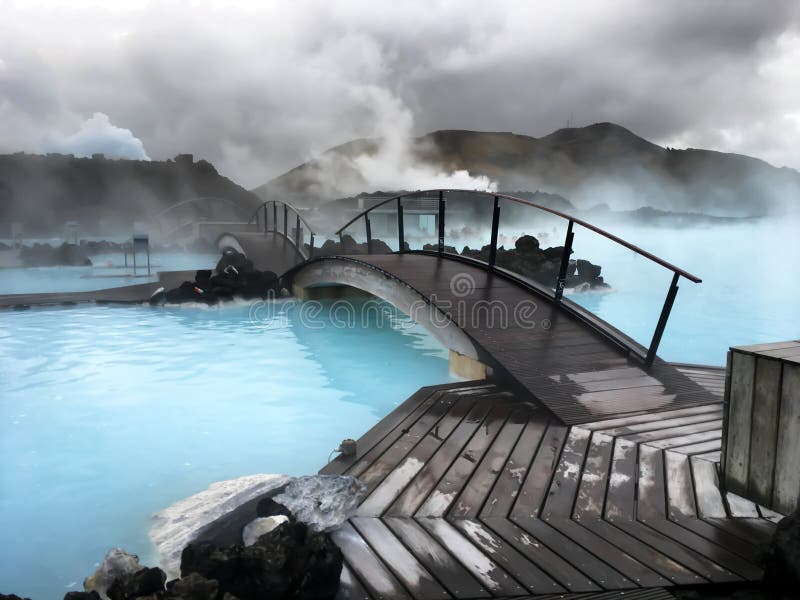 Bridge Going Over the Water of the Blue Lagoon Stock Image - Image of ...