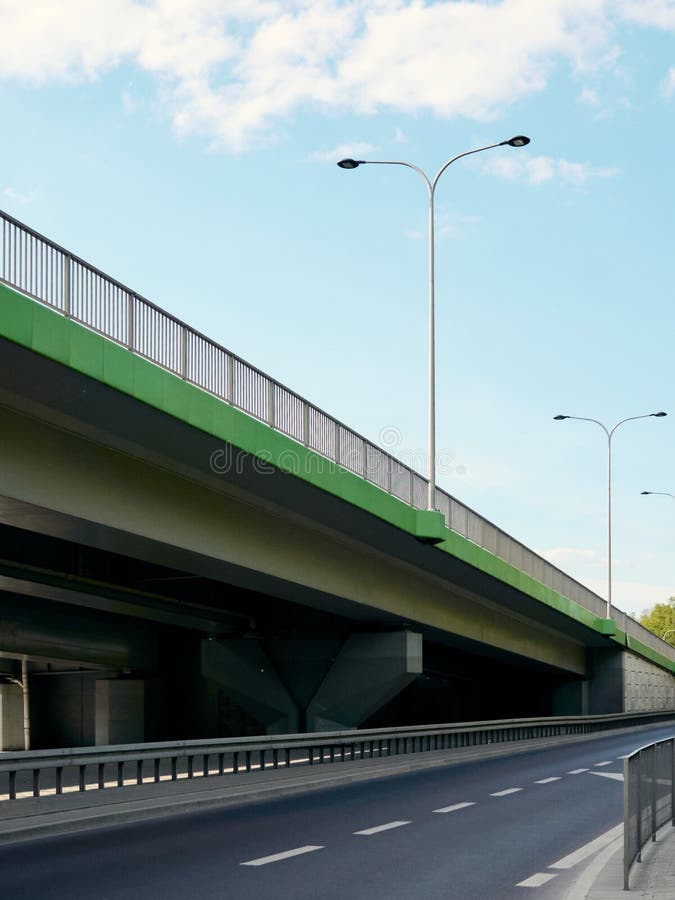 Bridge with a Green Railing and a Street with a White Line Stock Photo ...