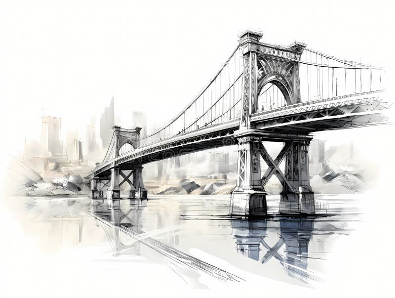 Bridge in hand-drawn style stock photo. Image of reflection - 296187644