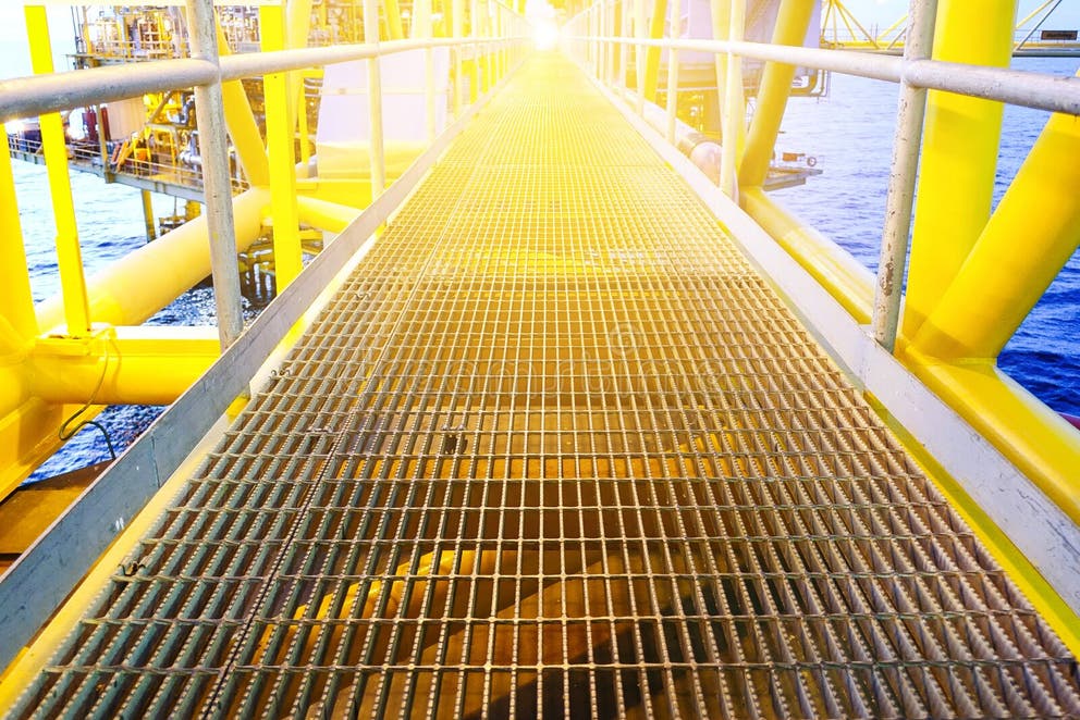 Bridge and Handrail with Grating on Offshore Platform with Light Stock ...