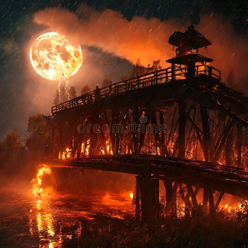 The Bridge of Hell Under the Light of the Full Moon Stock Illustration ...