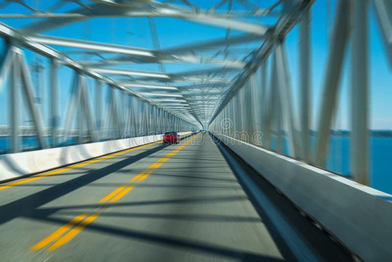 Bridge and Highway Over Water with Motion Blur Stock Image - Image of ...