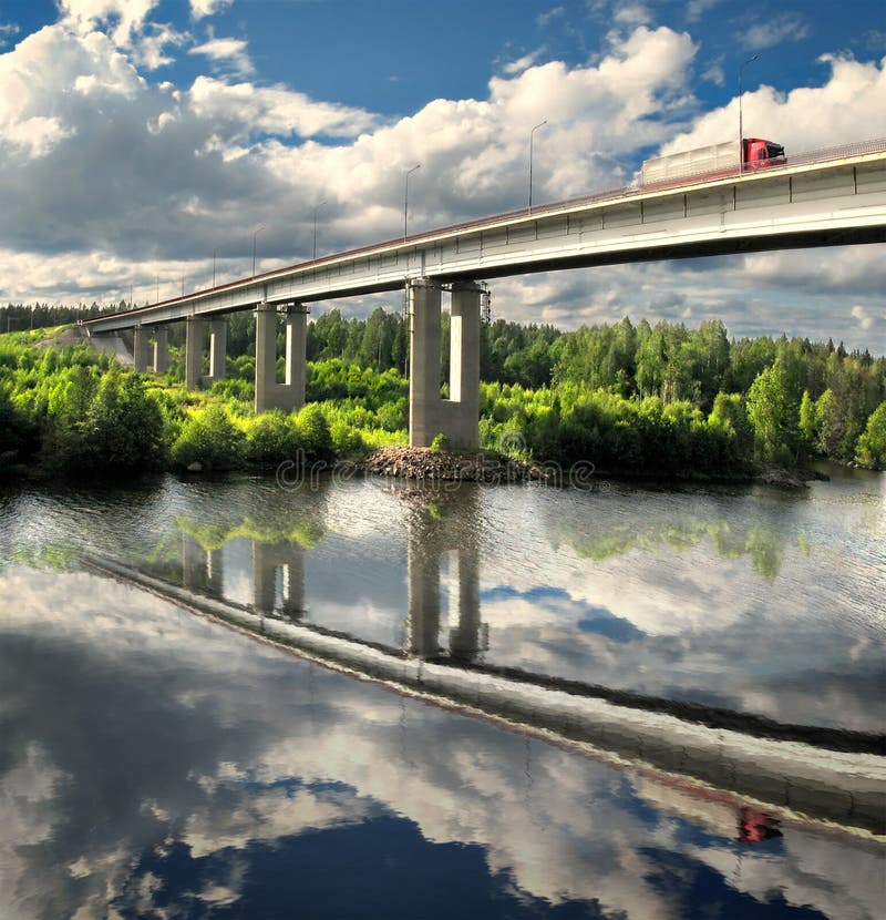 Bridge, Highway and Truck, Landscape Reflection Stock Image - Image of ...