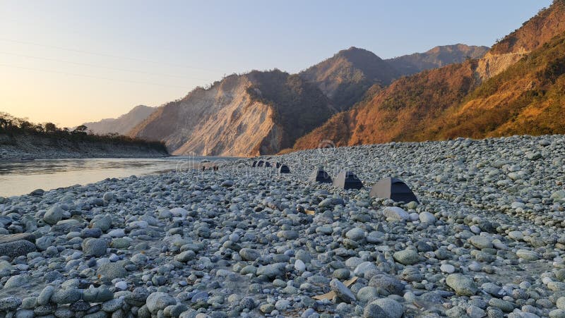 Camping Site in Parashuram Kund in Lohit River Stock Photo - Image of ...