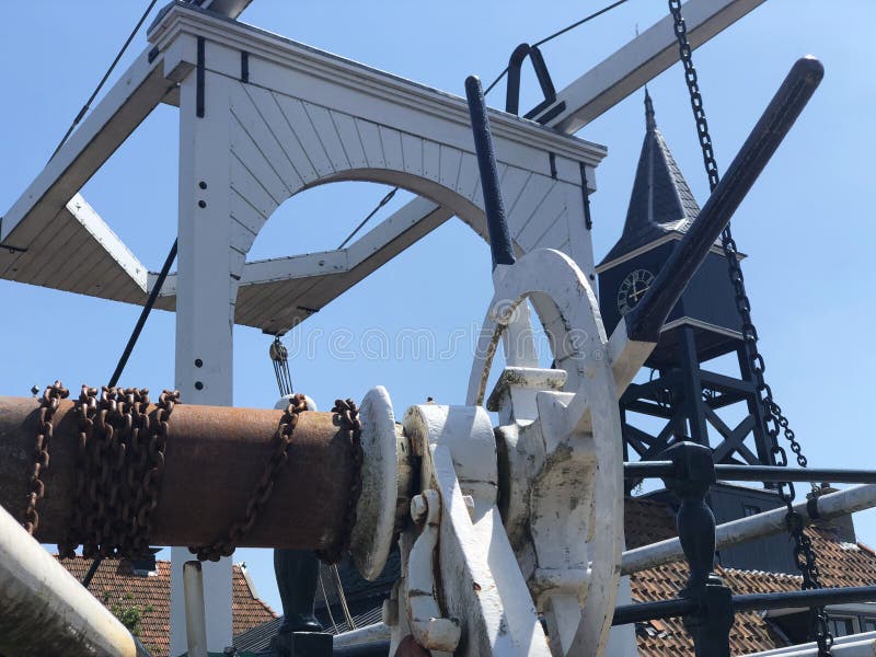 Bridge in Hindeloopen stock photo. Image of clock, house - 186298054