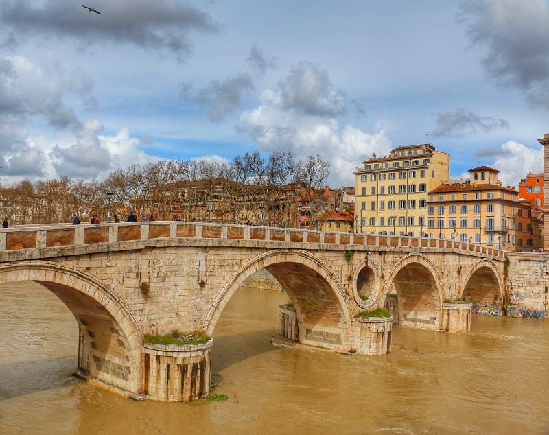 Bridge and Historic Buildings in Rome Stock Image - Image of bridge ...