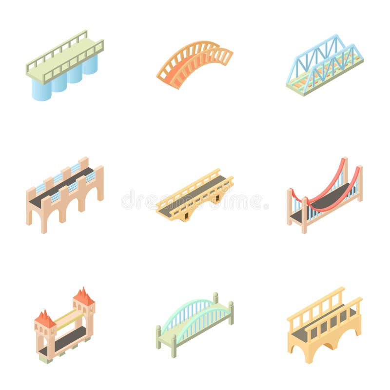 Bridge Icons Set, Cartoon Style Stock Vector - Illustration of small ...