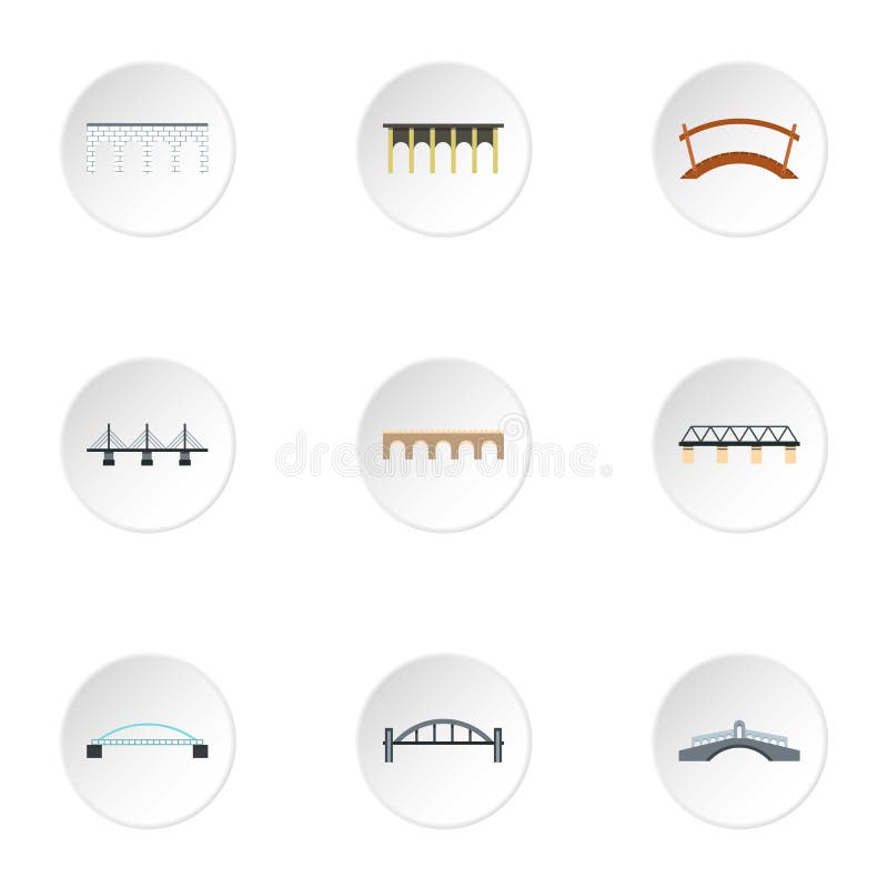 Bridge Icons Set, Flat Style Stock Vector - Illustration of drawn ...