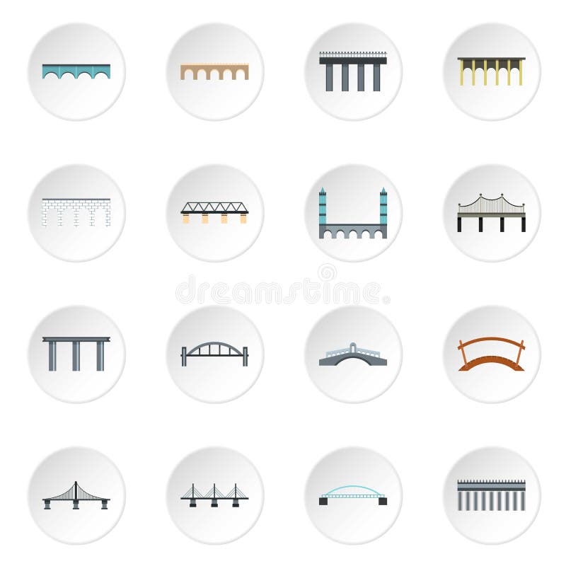 Bridge Icons Set, Flat Style Stock Illustration - Illustration of ...