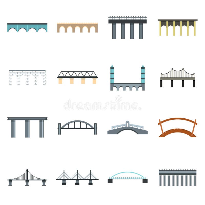 Bridge Icons Set, Flat Style Stock Vector - Illustration of connection ...