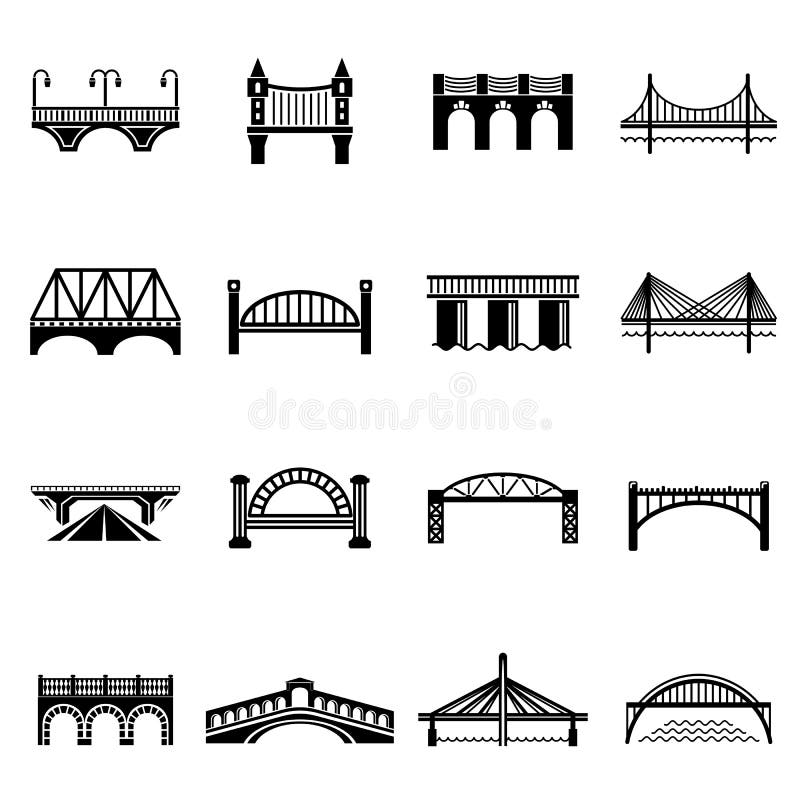 Bridge Icons Set, Simple Style Stock Vector - Illustration of beam ...