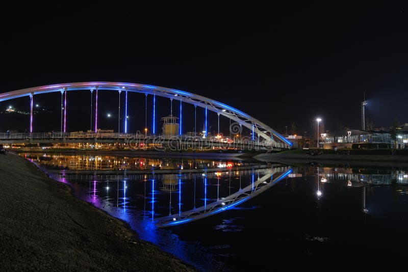 Bridge Illuminated, Illumination and River Editorial Photography ...