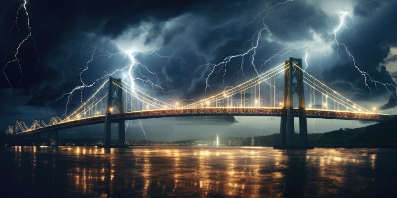 A Bridge Illuminated by a Spectacular Display of Lightning. Perfect for ...