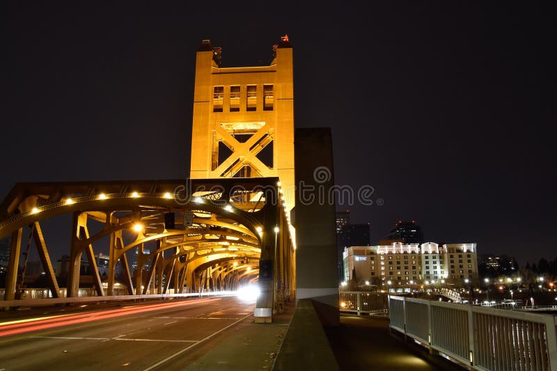 Bridge Illuminated by Street Lights at Night Editorial Stock Image ...
