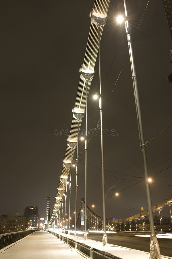 Bridge with Illumination in the Night Stock Image - Image of city ...