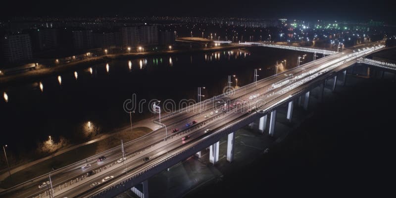 Bridge Infrastructure in Night View . Ai Generated Drone View Stock ...