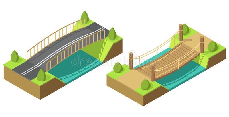 Bridge Isometric Set. 3d Isolated Drawing Elements of Modern Urban ...