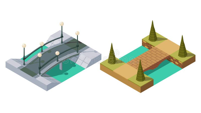 Bridge Isometric Set. 3d Isolated Drawing Elements of a Modern Urban ...