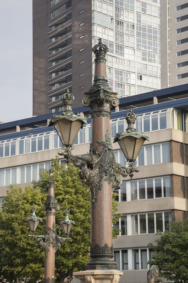 Bridge Lamp in Rotterdam stock image. Image of holland - 69933455