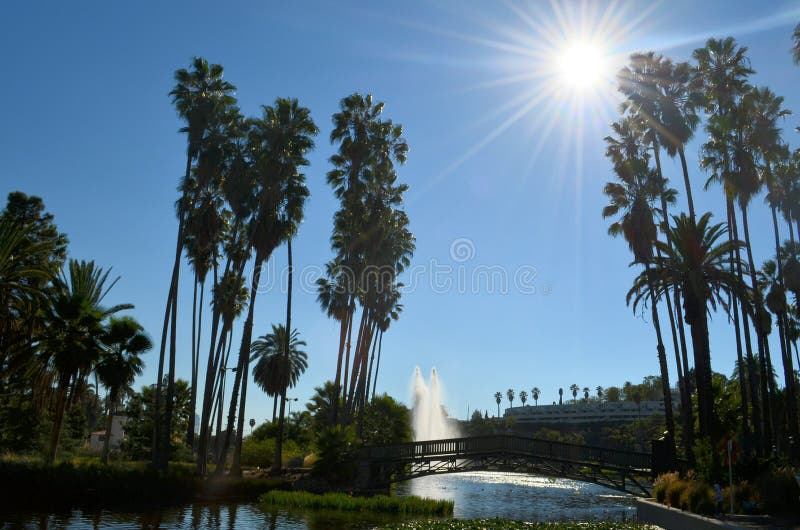 Bridge Landscape Under the Rays of the Rising Sun on a Blue Sky Stock ...