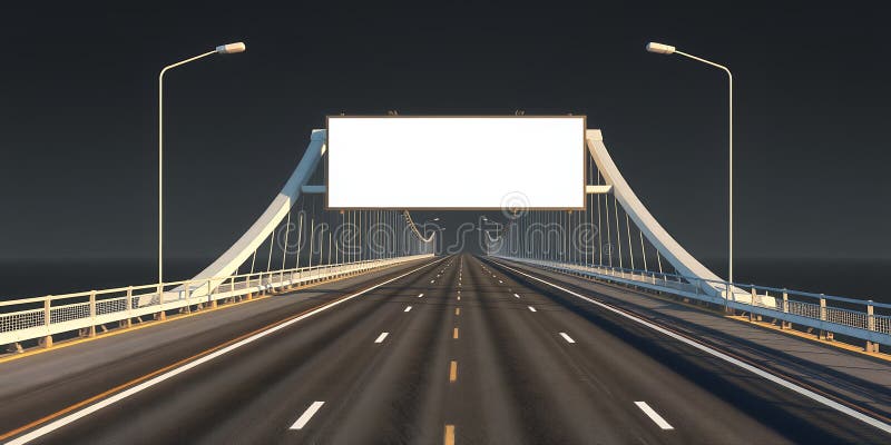 A Bridge with a Large Blank Billboard Over the Road and Streetlights on ...