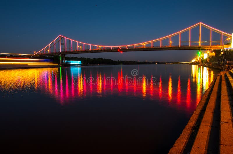 The bridge in lights. editorial photo. Image of ships - 59689441