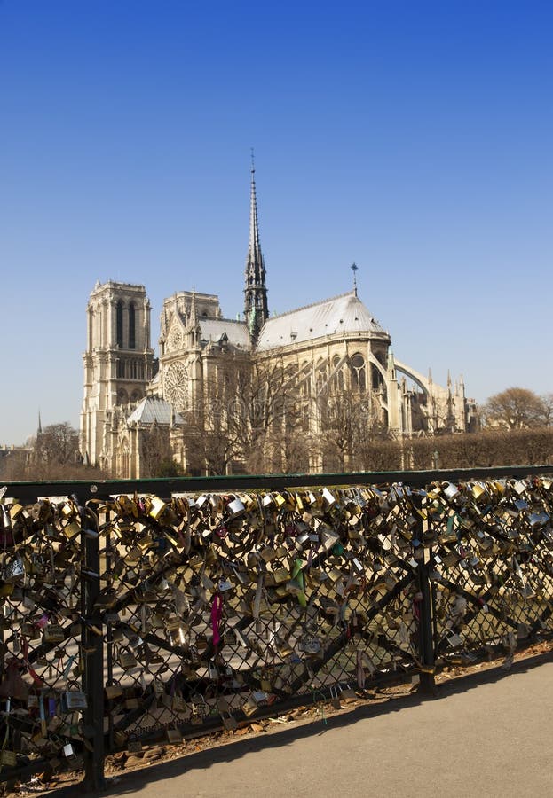 The Bridge with Locks and Notre-Dame. France Editorial Photography ...