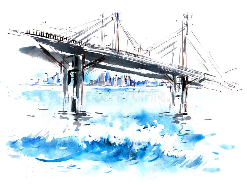 Bridge stock illustration. Illustration of building, mode - 65627715