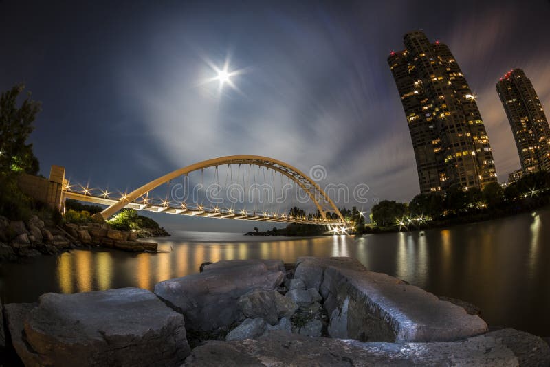 Bridge by Moonlight in Fisheye View Editorial Stock Photo - Image of ...