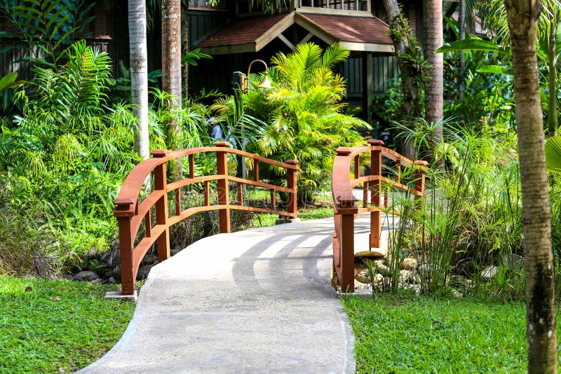 Bridge in a Nature Park with Green Background Stock Photo - Image of ...