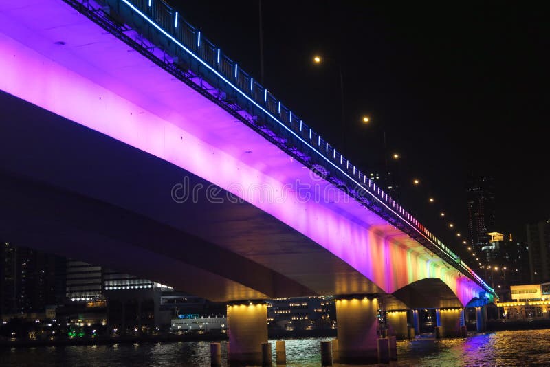 Bridge with neon lights stock photo. Image of colorful - 57422932