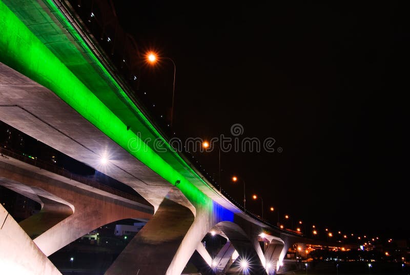 Blue Bridge, Lighted in the Night Editorial Stock Image - Image of ...