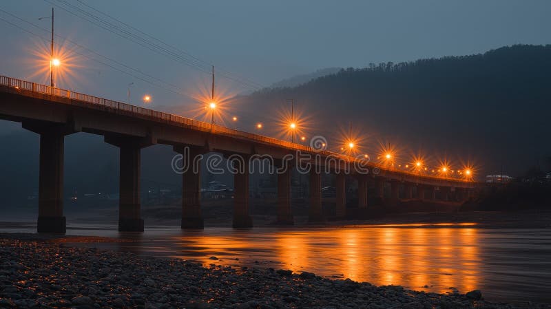 A bridge at night. stock photo. Image of pattern, focus - 381333814